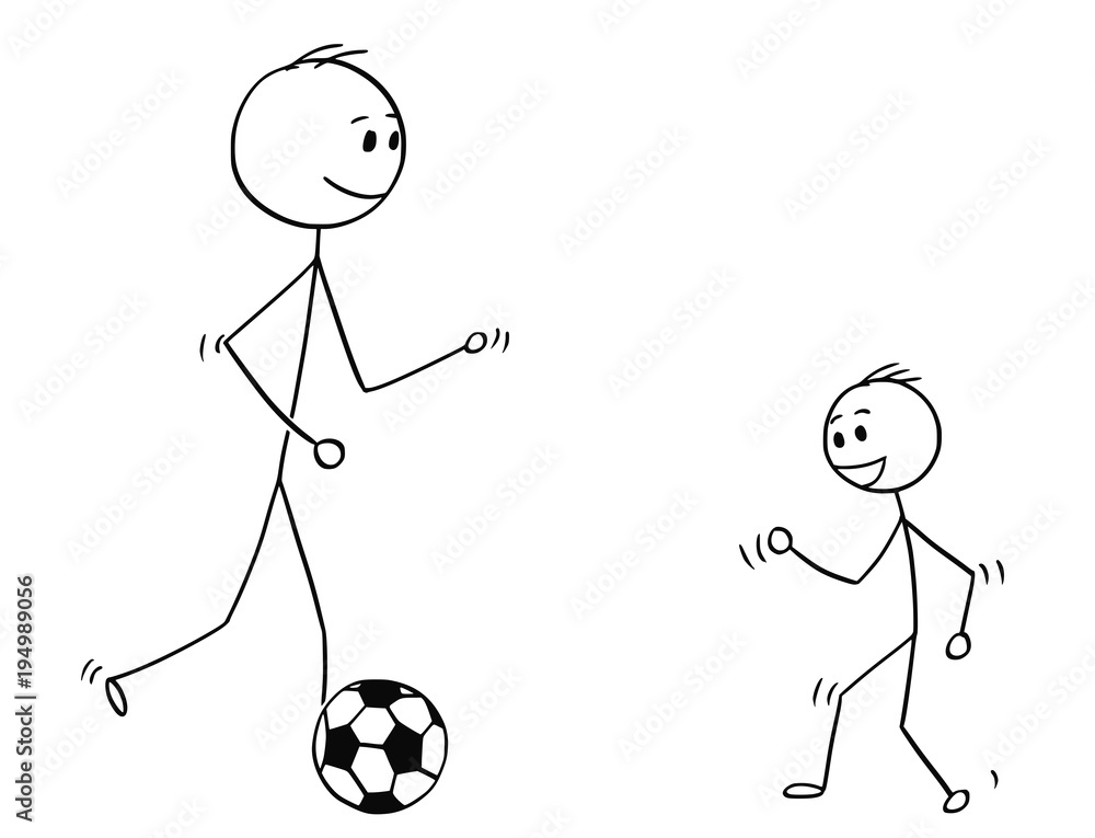 Cartoon stick man drawing conceptual illustration of father or dad ...