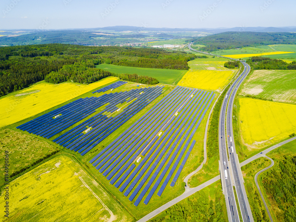 Aerial view of solar power plant. Solar farm system from above. Large ...