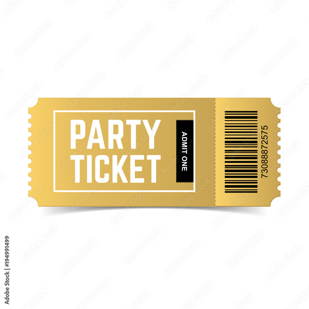 Vector golden party ticket isolated on white background. Event festival ...