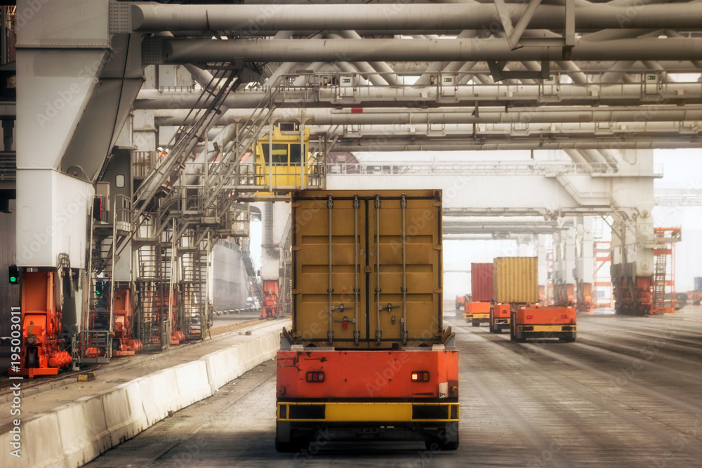 Shipping container port vehicles Stock Photo | Adobe Stock
