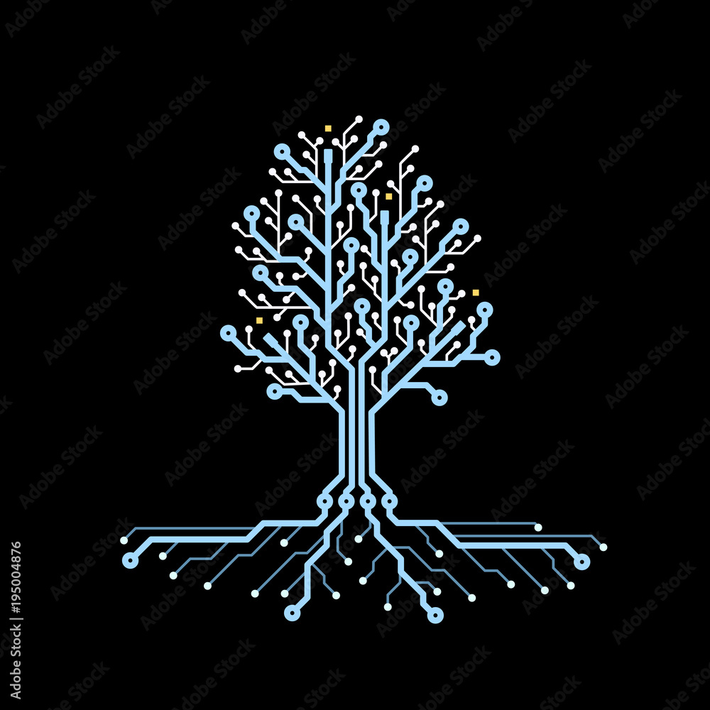 Concept circuit board tree. Futuristic background with tech tree. PCB ...