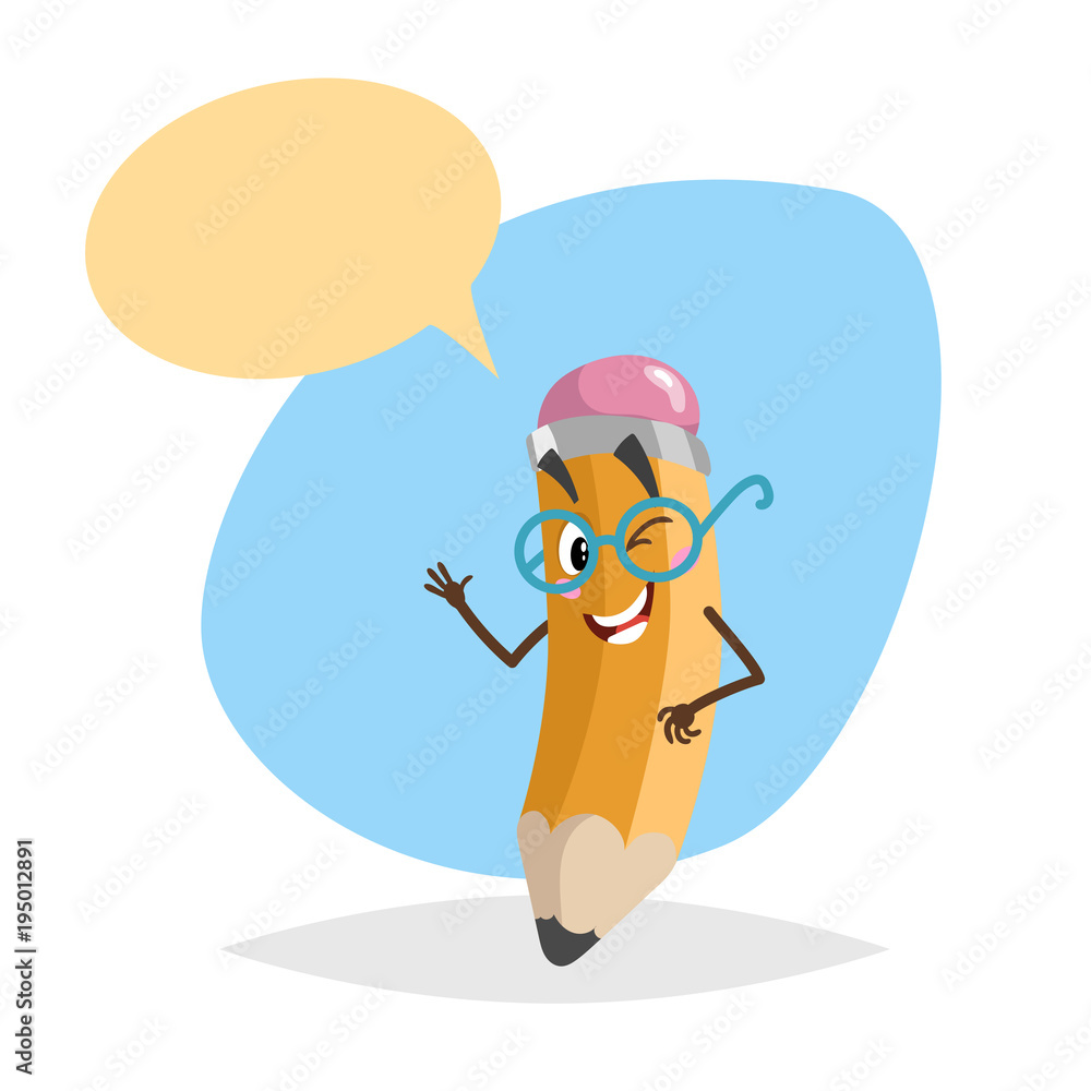Cartoon funny yellow nerd pencil character in googles gives okay and ...