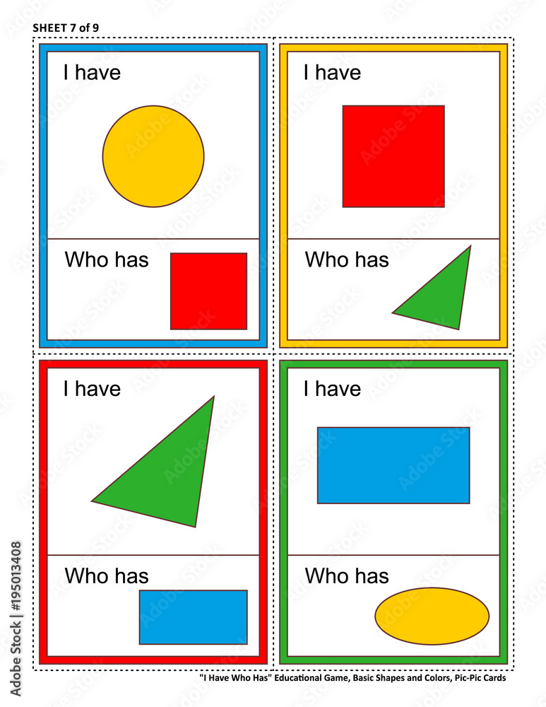 Educational math game for kids - I Have Who Has. Sheet 7 of 9. Learn or ...