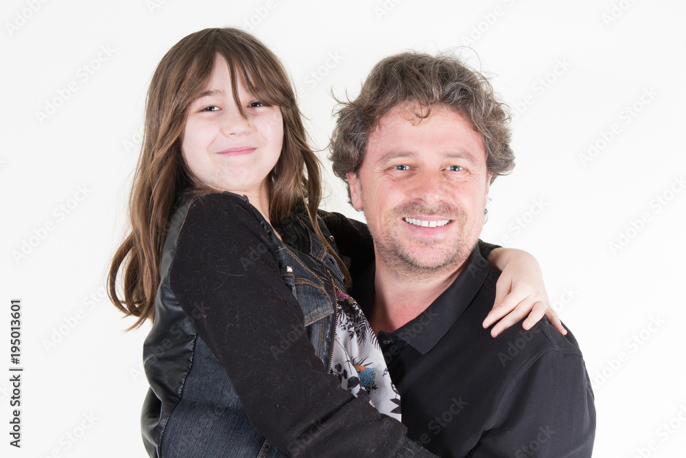 proud single father man with daughter hug girl with love Stock Photo ...