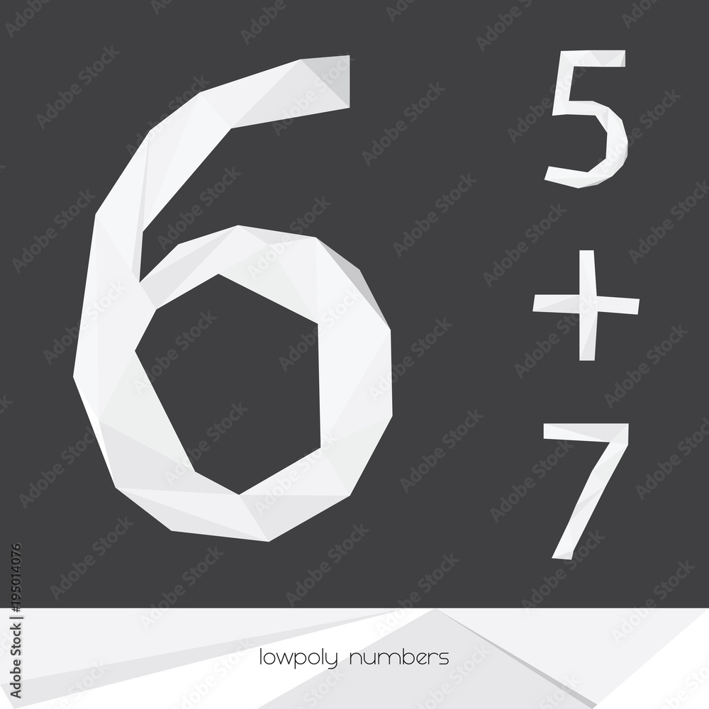 Vector set with low poly numbers 5 6 7 isolated on dark background ...