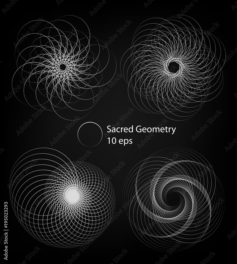 Sacred geometry forms, spiral, shapes set of lines. Circle rotation ...