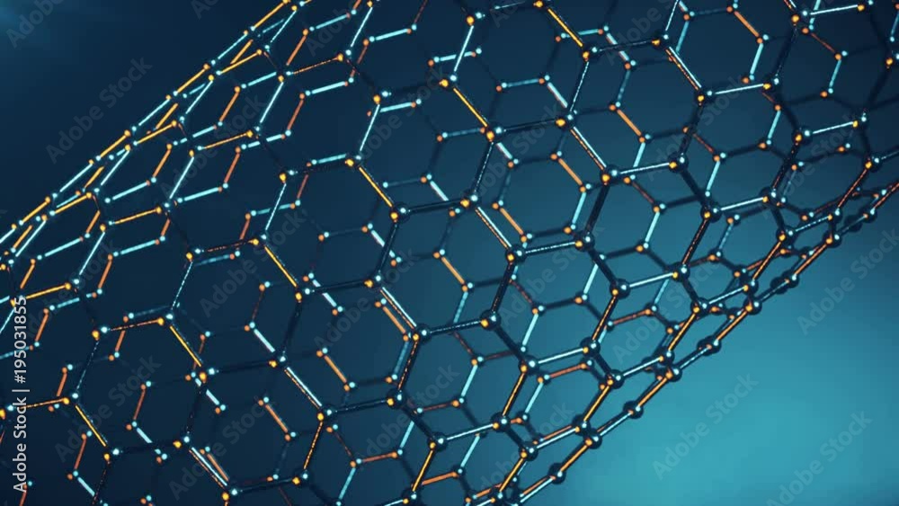 Graphene atom nanostructure loopable animation. Nanotube in form of ...
