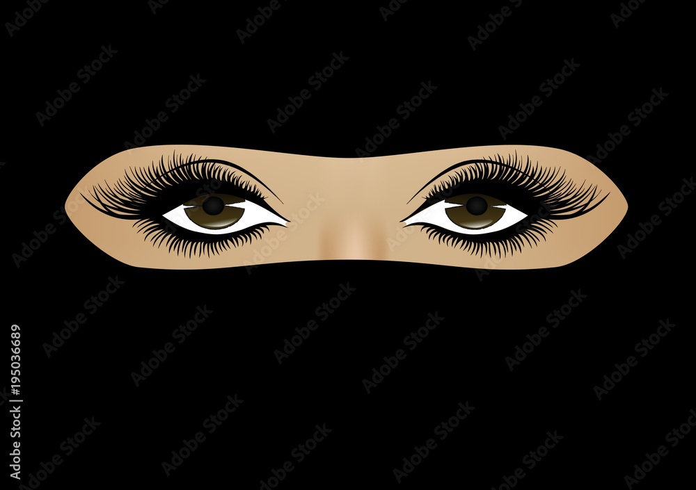 Muslim woman face in hijab close-up on a full frame, horizontal, vector ...