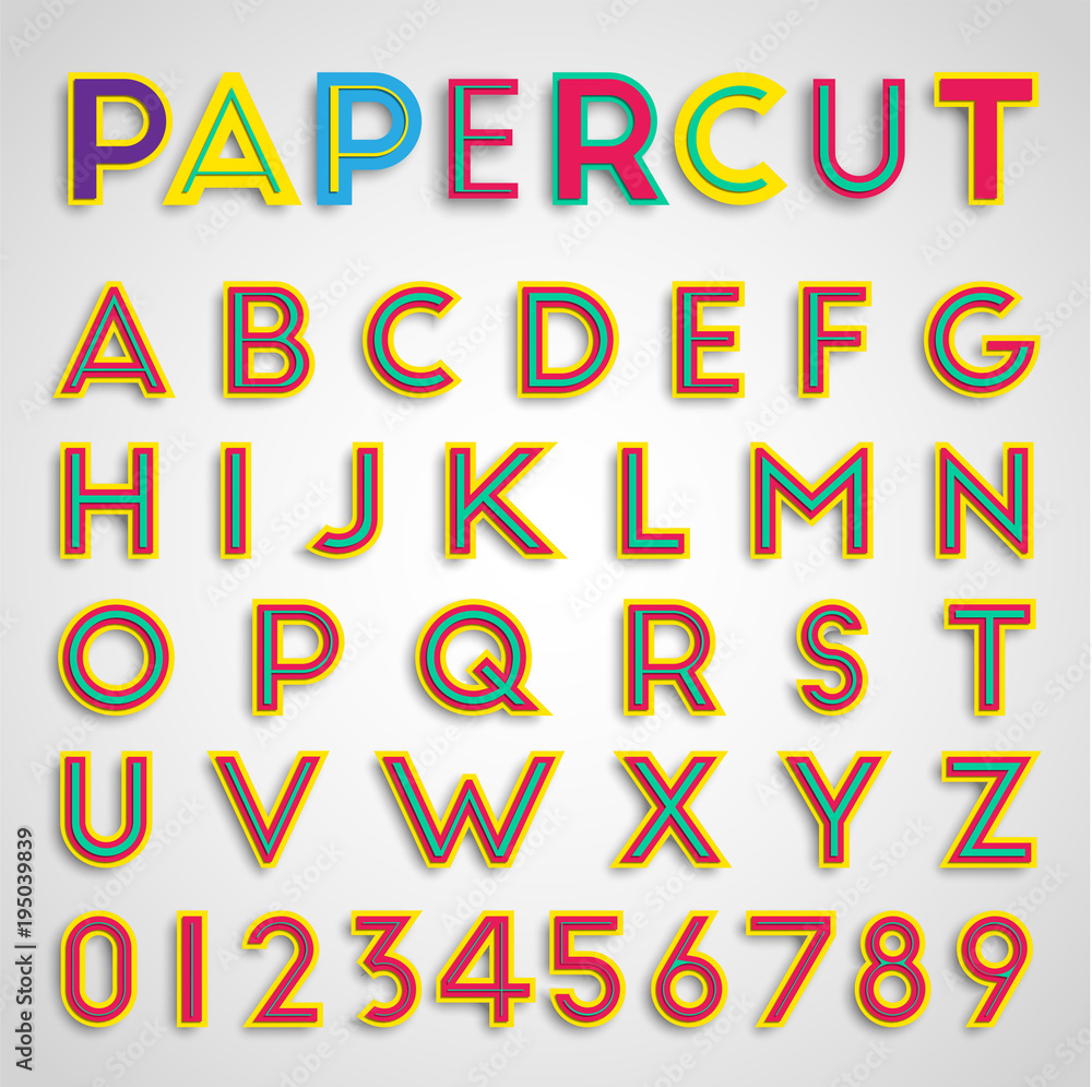 Papercut font with numbers, vector. Stock Vector | Adobe Stock