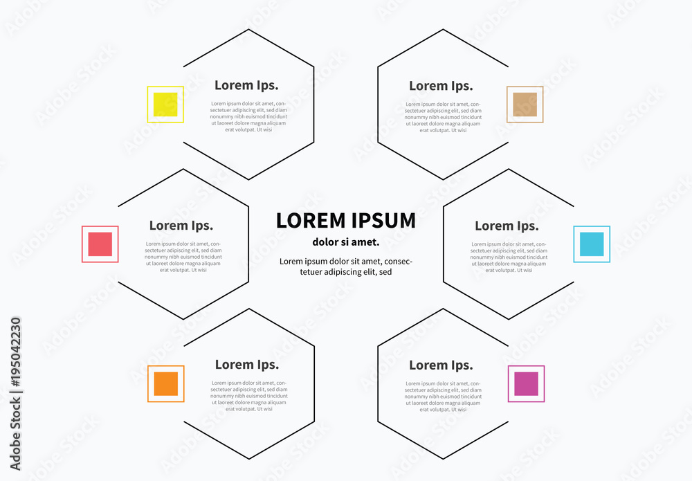Infographic Layout with Hexagonal Borders and Multicolored Accents 1 ...