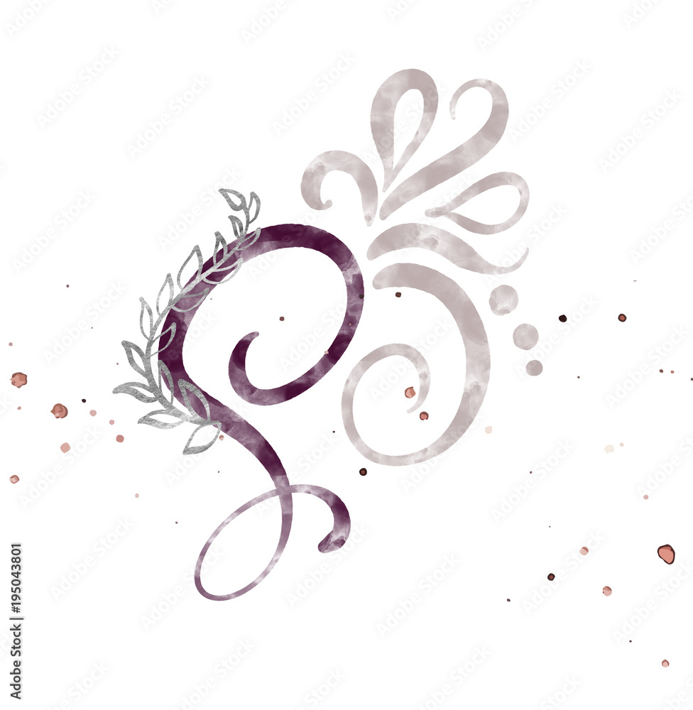 Hand drawn calligraphy letter S. watercolor Script font. Isolated ...