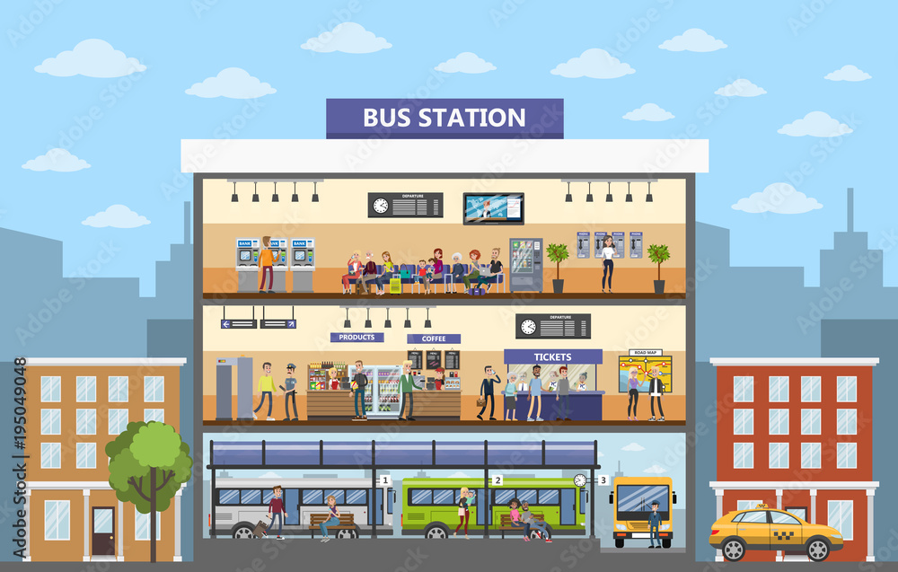 Bus station building. Stock Vector | Adobe Stock