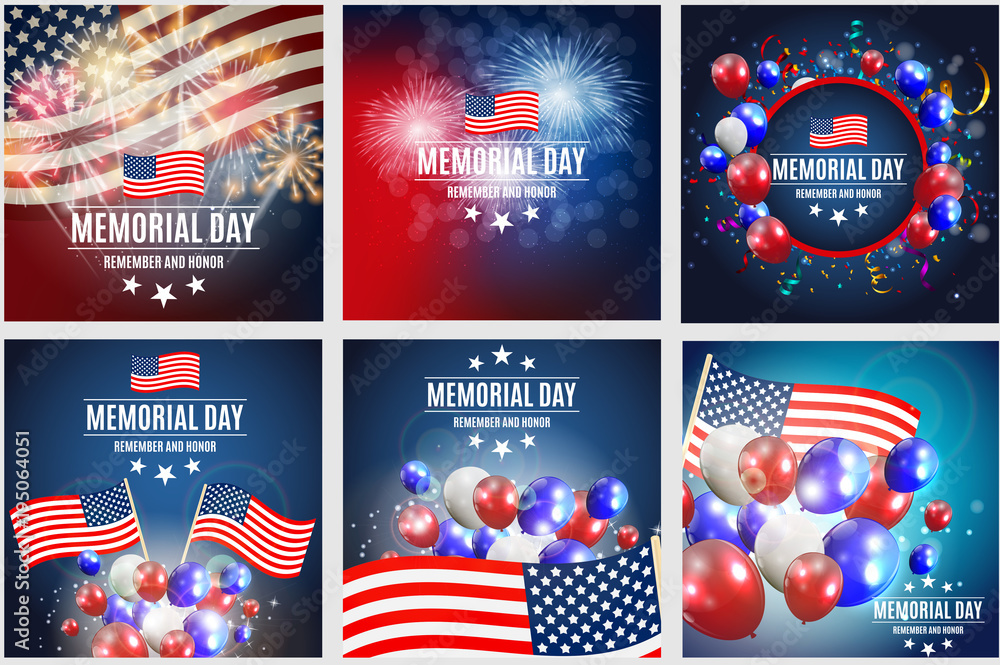 Memorial Day Background Template Vector Illustration Collection Set ...