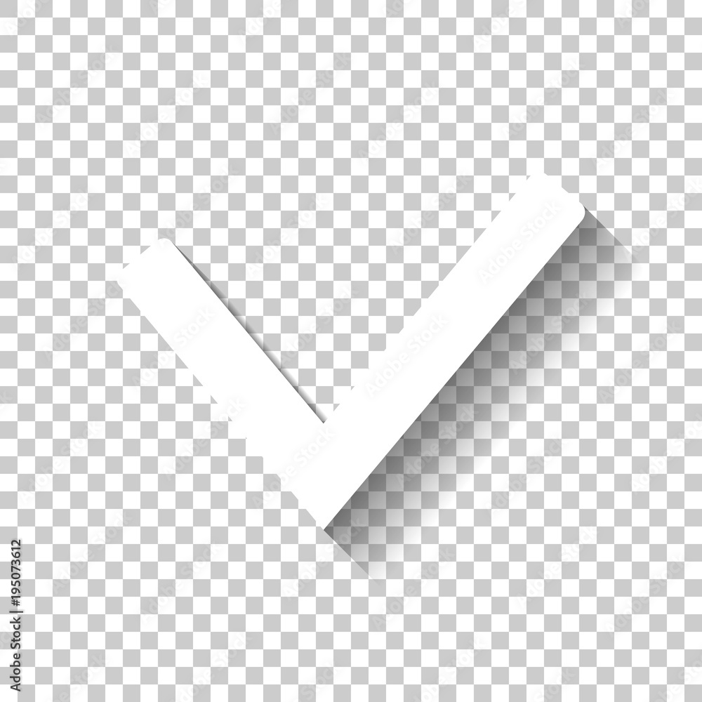 Check mark icon. White icon with shadow on transparent background Stock ...