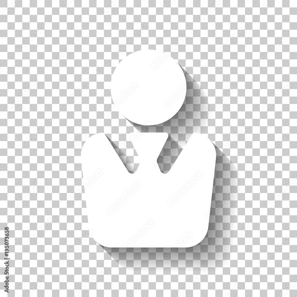 business man icon. White icon with shadow on transparent background ...