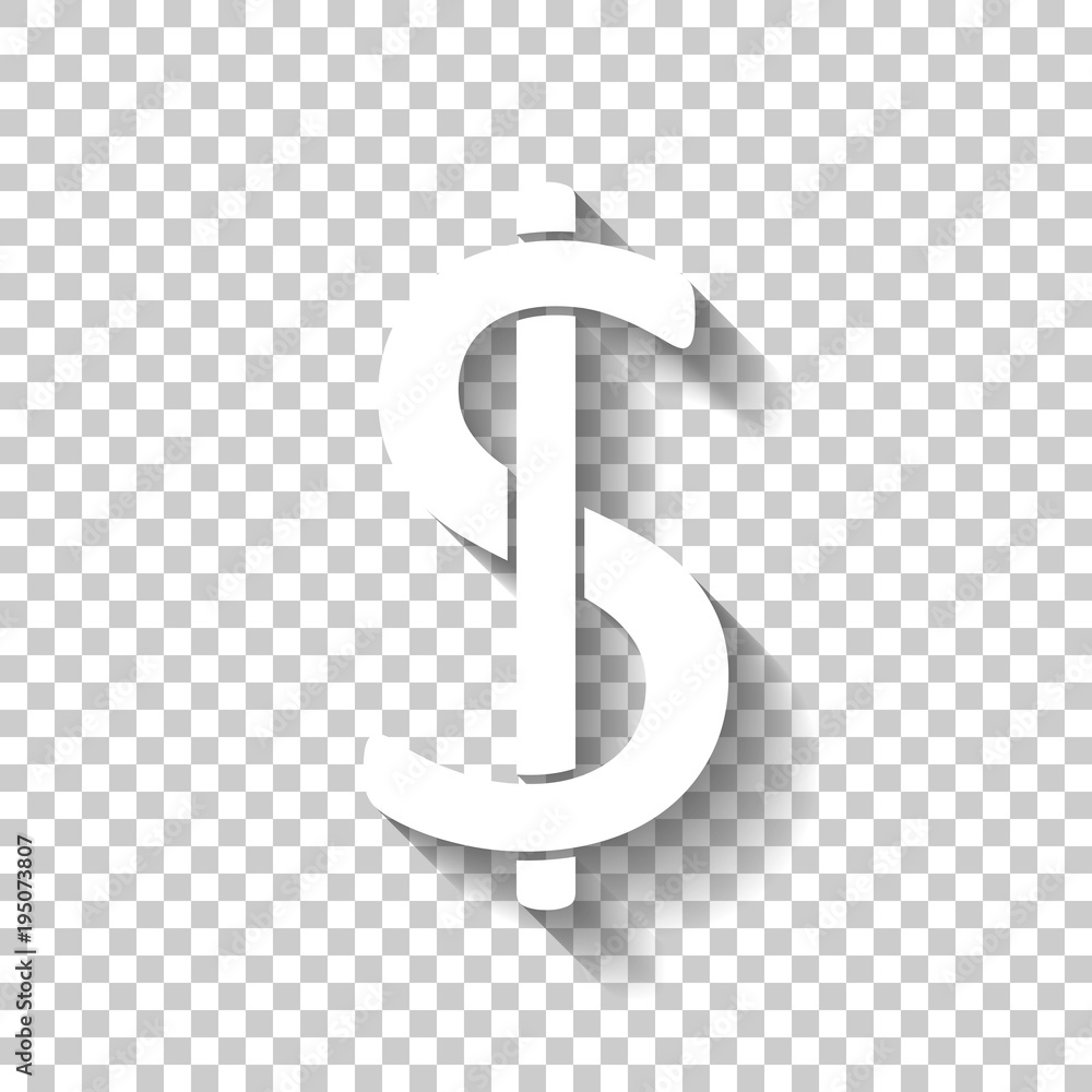 Dollars sign and USD symbol icon. White icon with shadow on transparent ...
