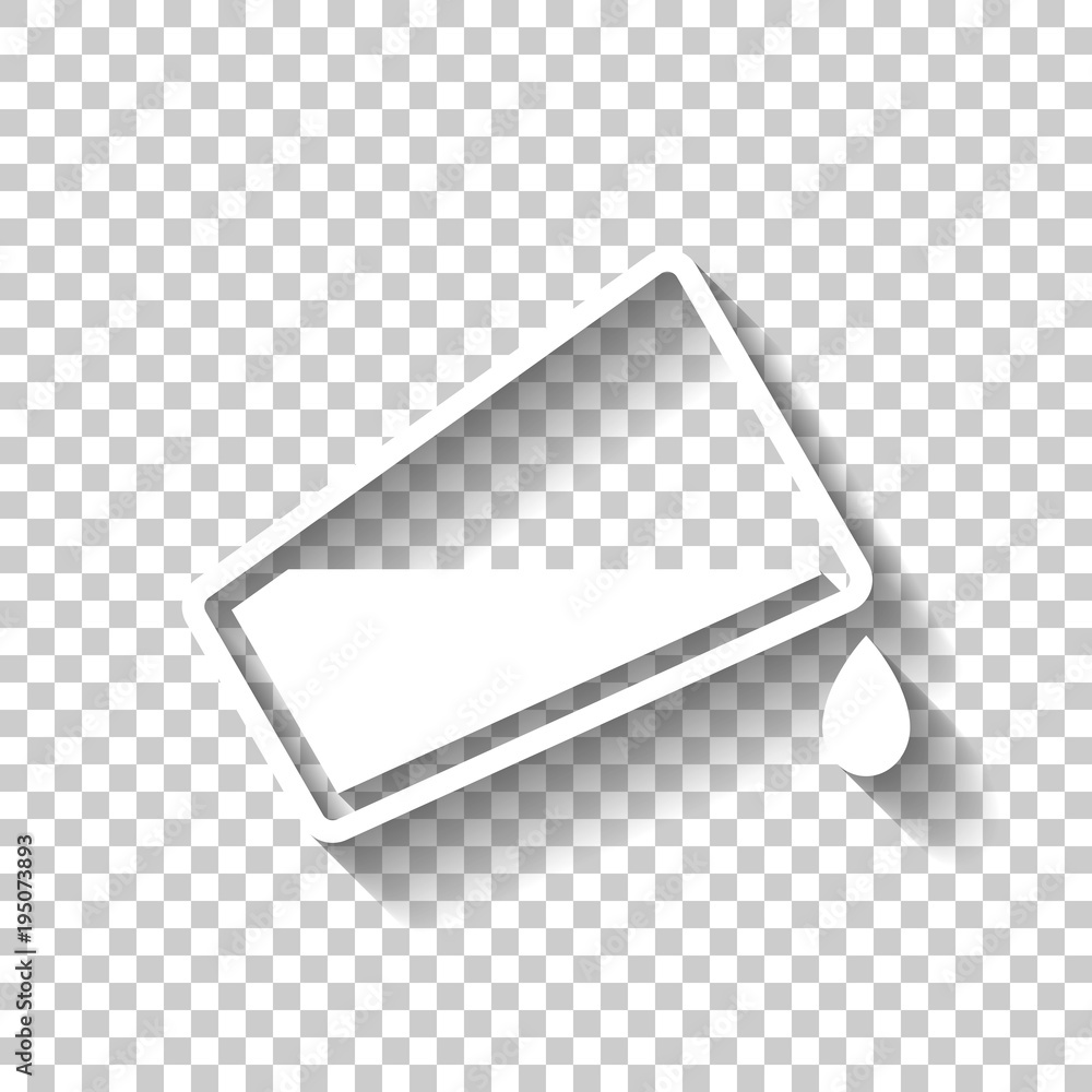 glass and flowing water icon. White icon with shadow on transparent ...