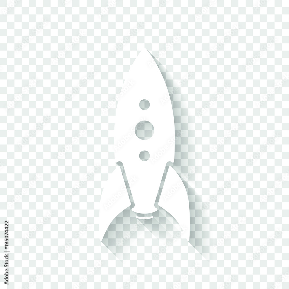 rocket launch icon. White icon with shadow on transparent background ...