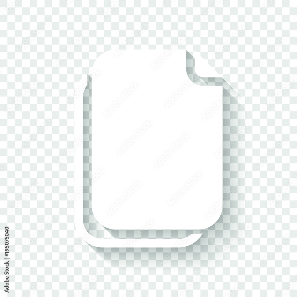 document simple icon. White icon with shadow on transparent background ...