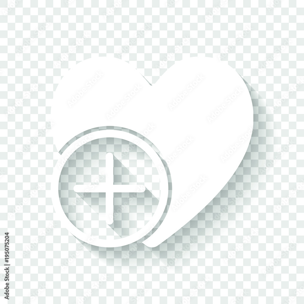 heart and plus. simple silhouette. White icon with shadow on ...