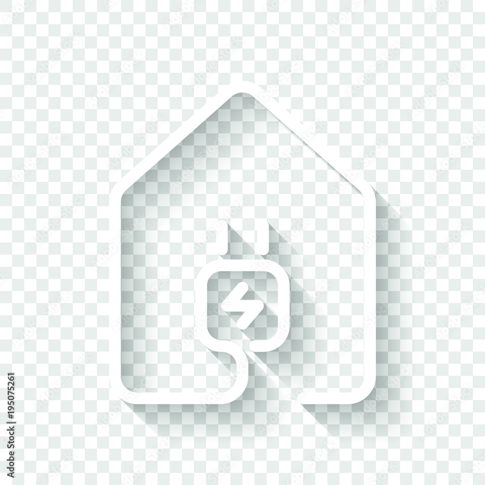 house with electric power plug icon. line style. White icon with shadow ...