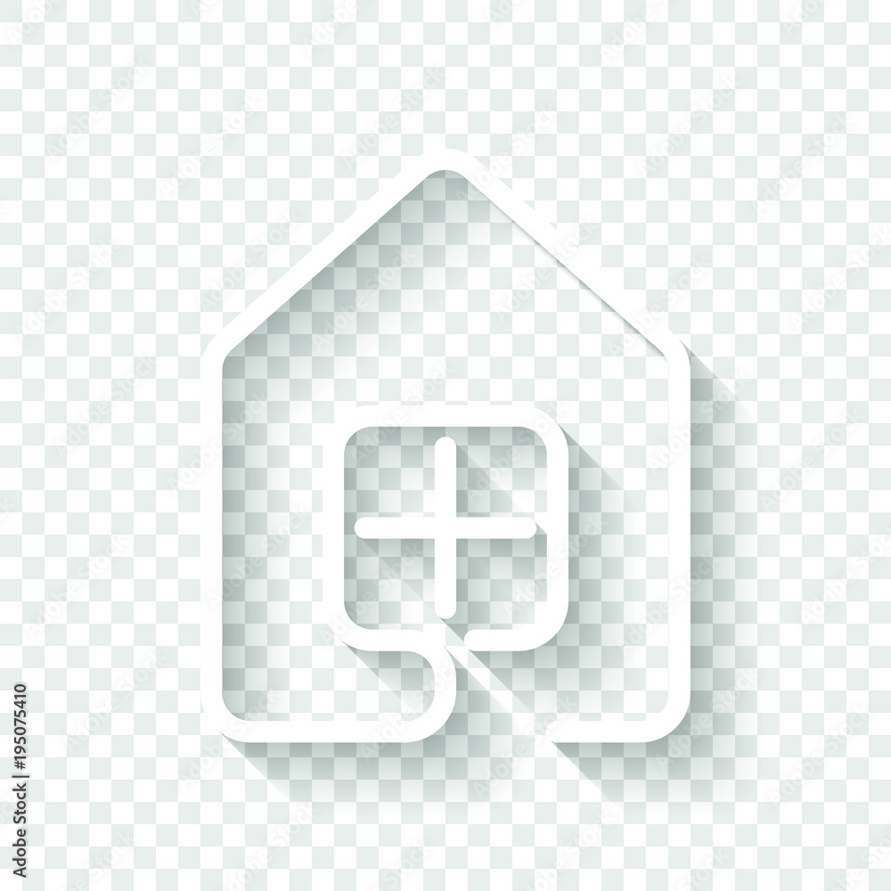 house with window icon. line style. White icon with shadow on ...
