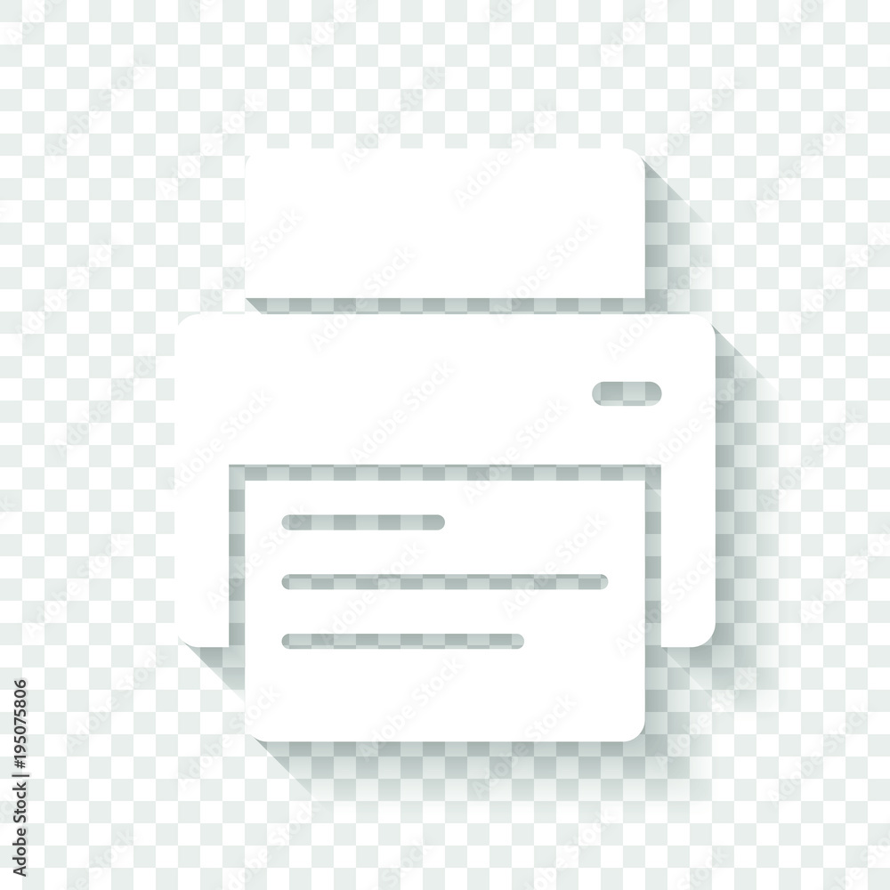 printer and paper. White icon with shadow on transparent background ...