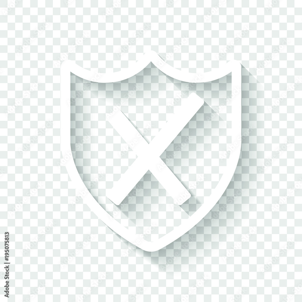 protection broken. simple icon. White icon with shadow on transparent ...