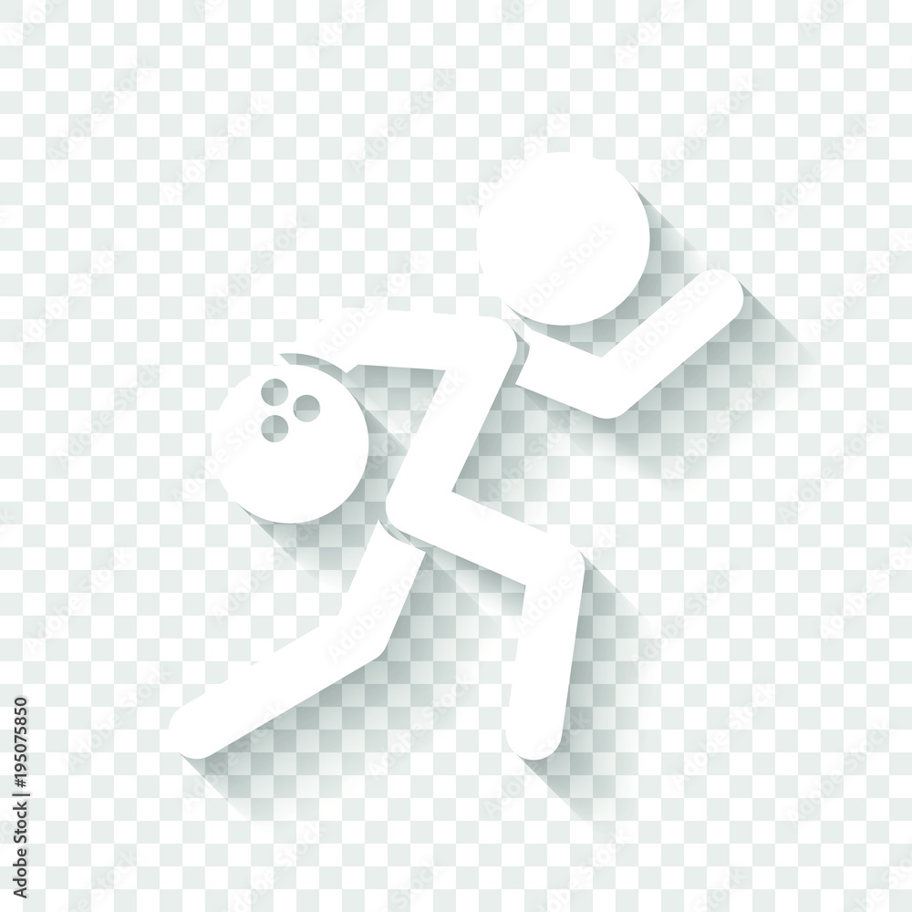 running man, bowling icon. White icon with shadow on transparent ...