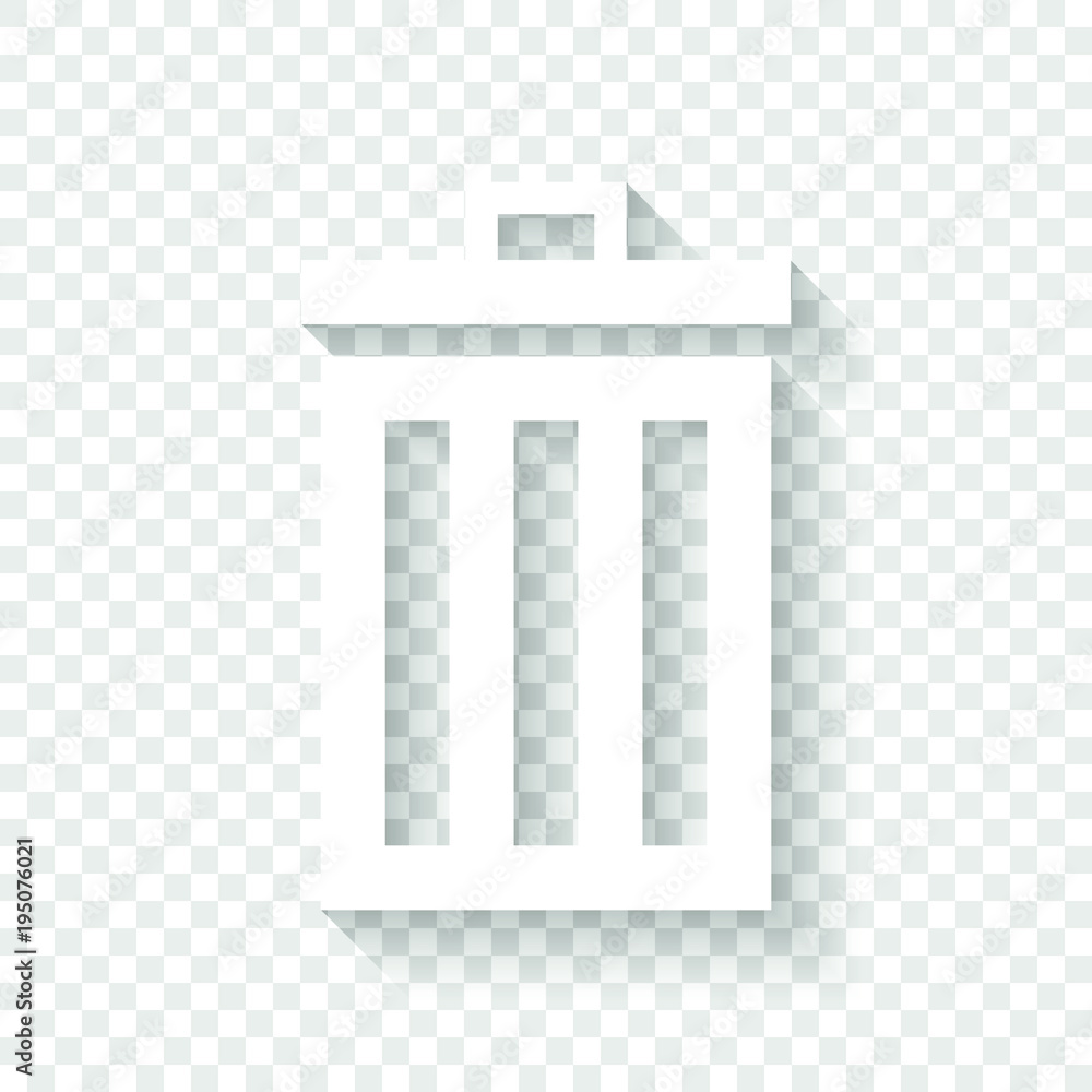 trash bin. simple icon. White icon with shadow on transparent ...