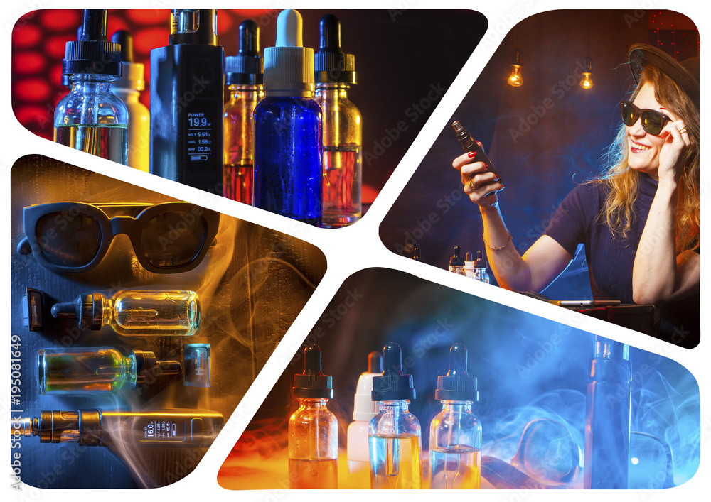 The girl smokes Vape. Girl with an electronic cigarette. Vape zone ...