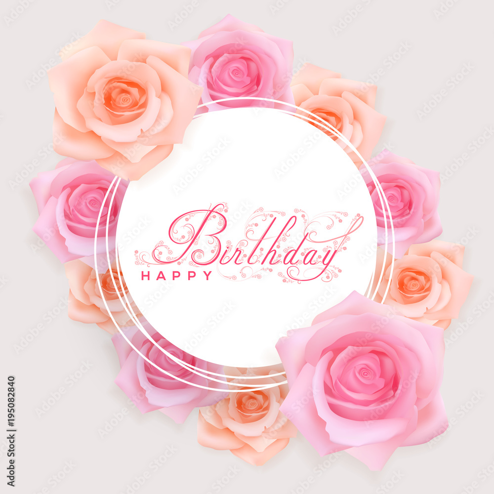 Happy birthday card with red roses Stock Vector | Adobe Stock