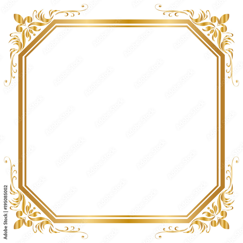 Decorative frame and border, Square, Golden frame on white background ...