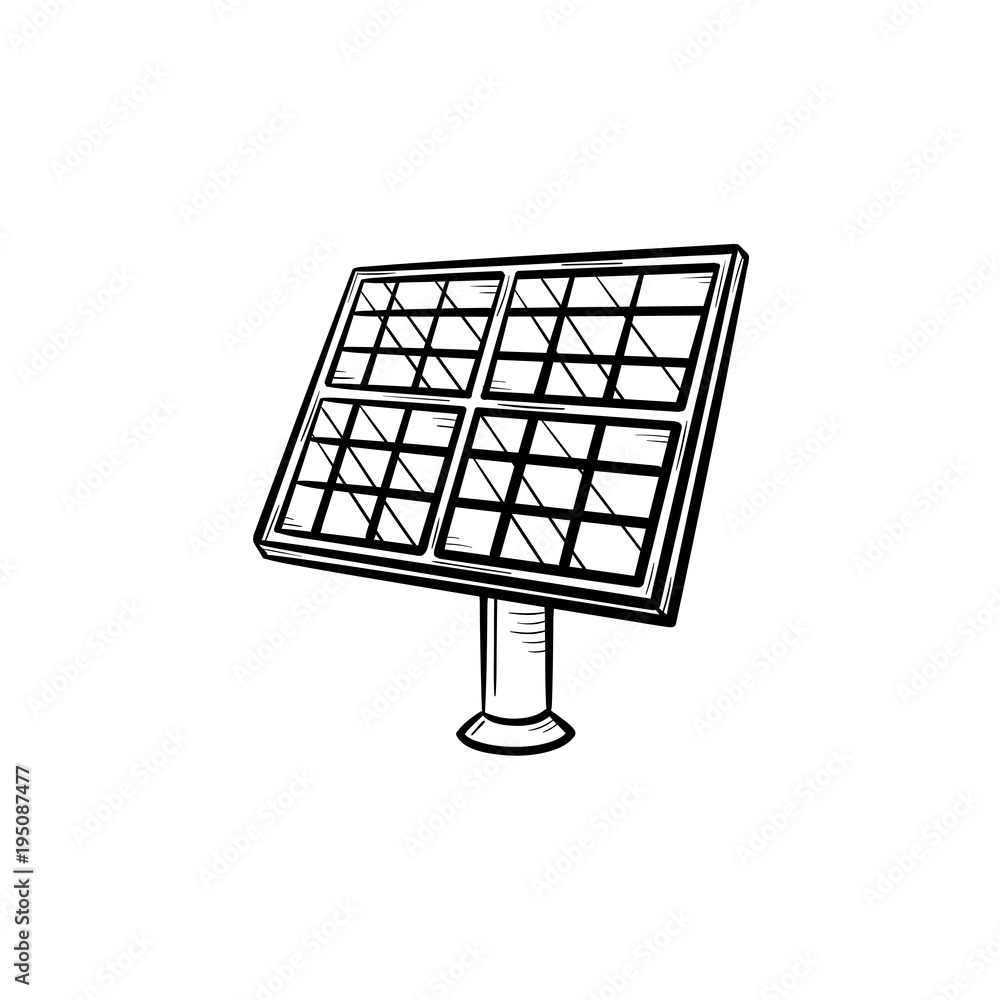 Vecteur Stock Solar panel industry hand drawn outline doodle icon ...