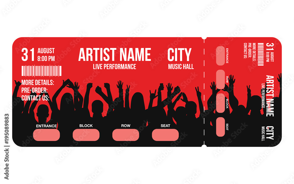 Concert ticket template. Concert, party or festival ticket design ...