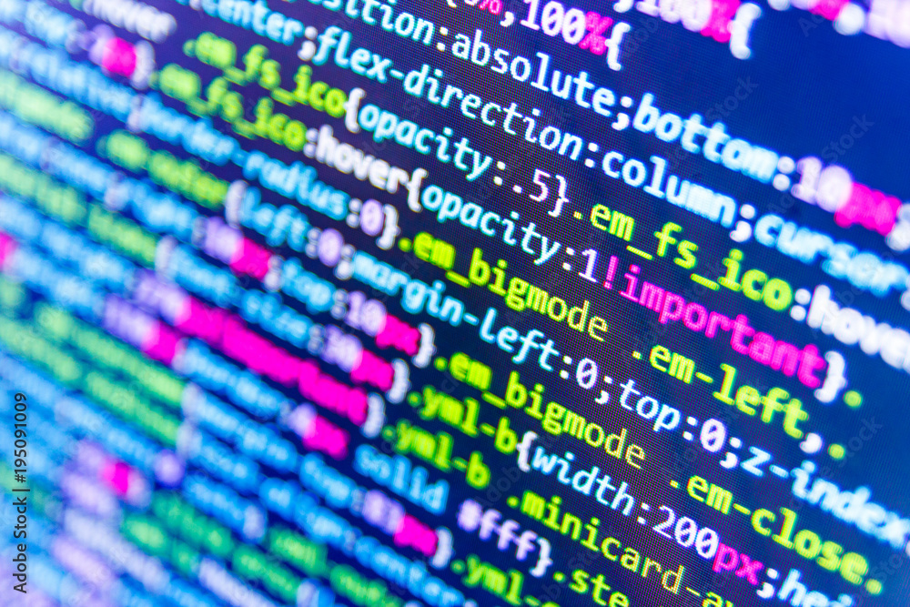 Monitor closeup of function source code. IT business. Developer working ...
