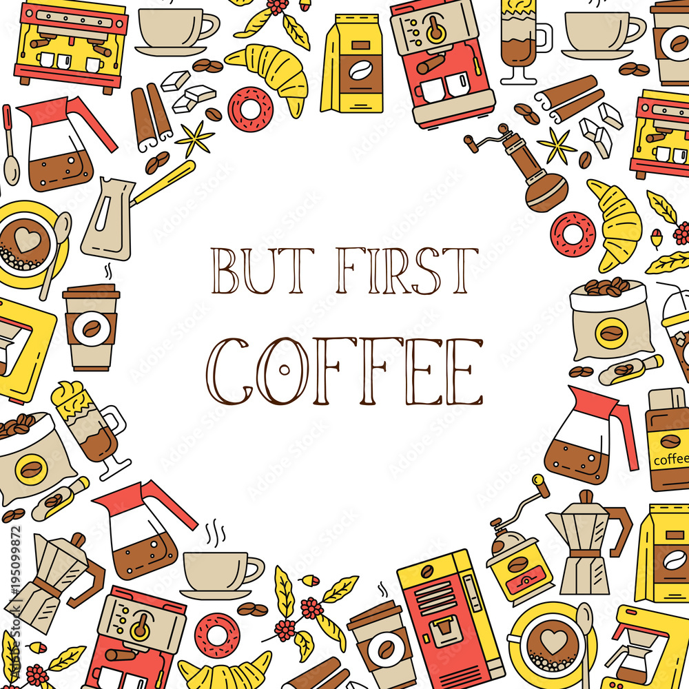 Coffee background. Round border frame. Stock Vector | Adobe Stock