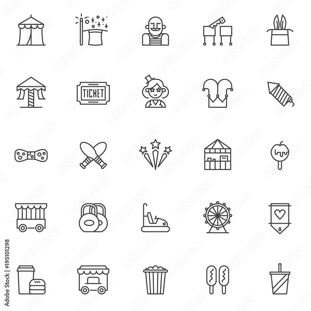Circus outline icons set. linear style symbols collection, line signs ...