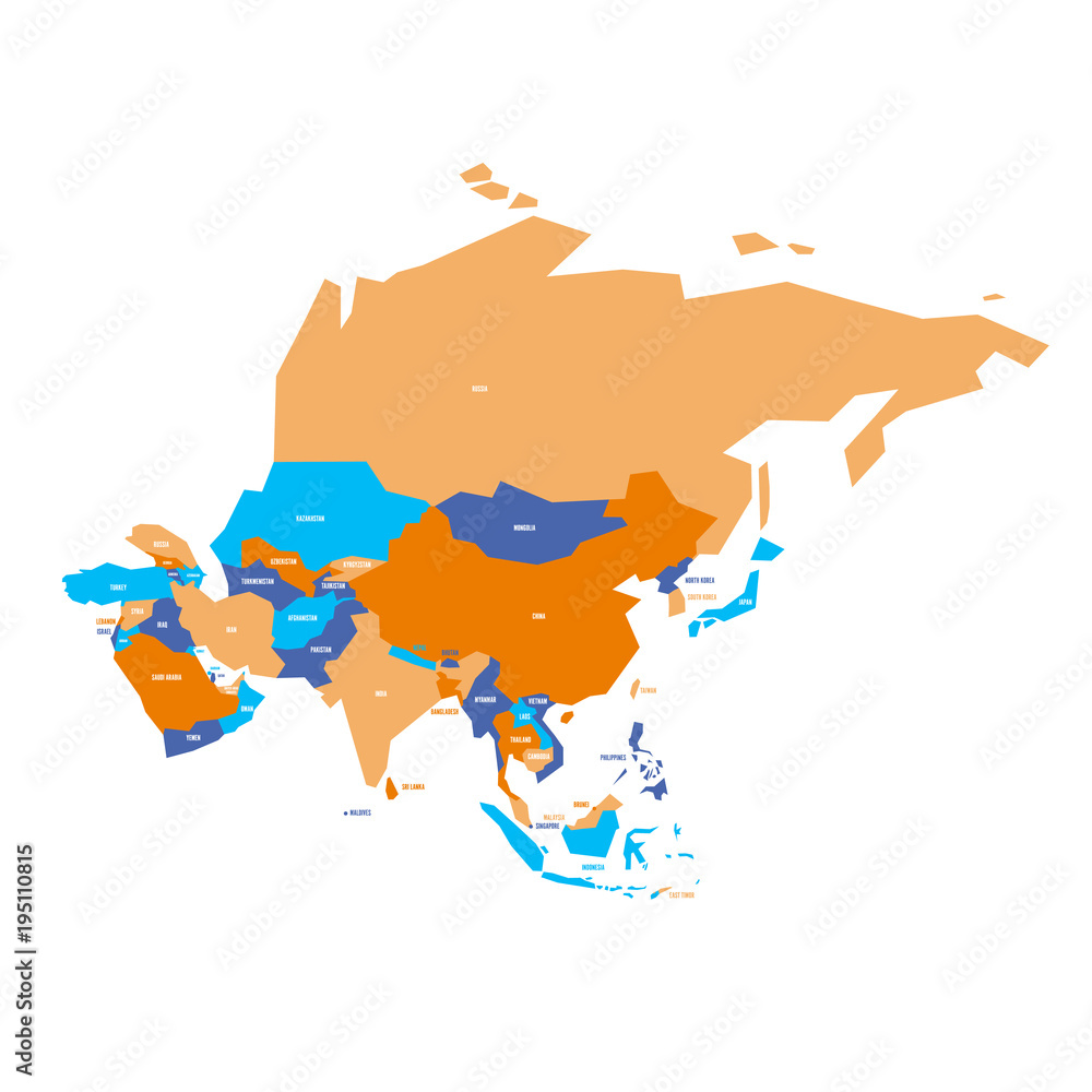 Very simplified infographical political map of Asia. Simple geometric ...
