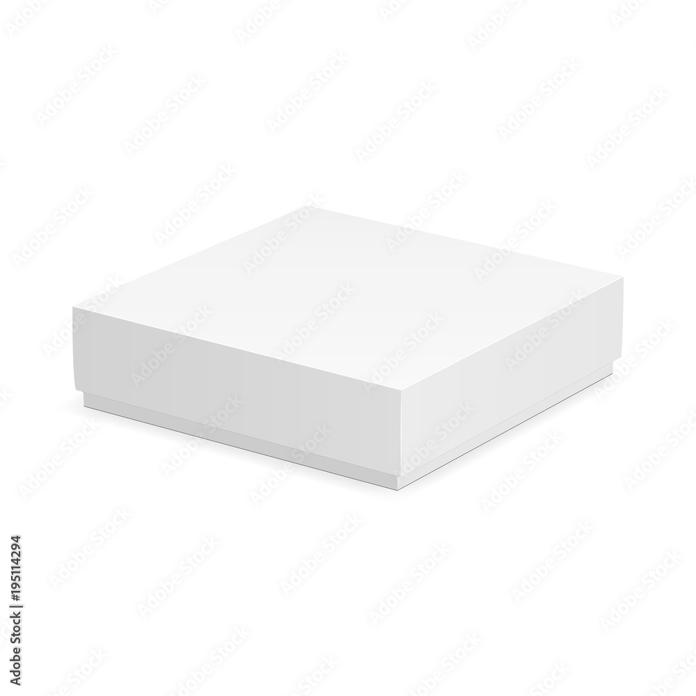 Blank square box mockup with closed lid isolated on white background ...