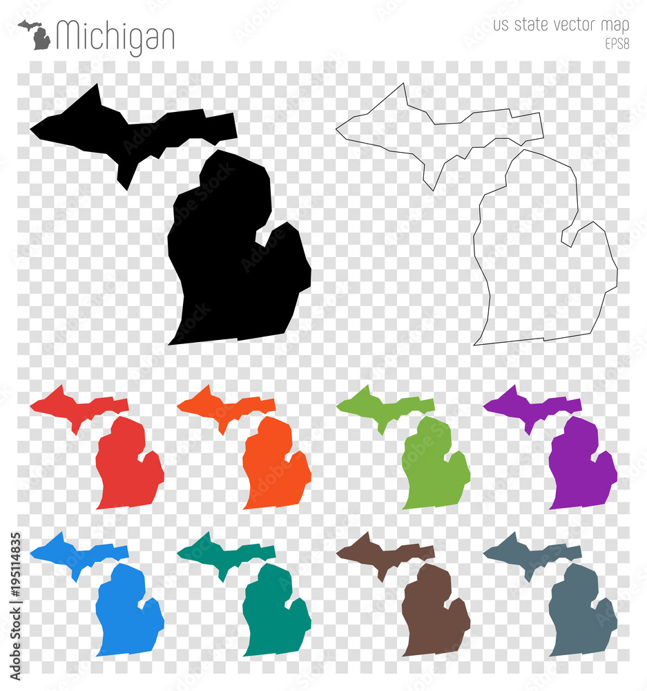 Michigan high detailed map. Us state silhouette icon. Isolated Michigan ...