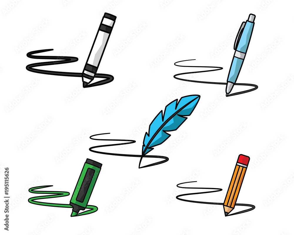 writing tools cartoon illustration , cartoon design style , designed ...