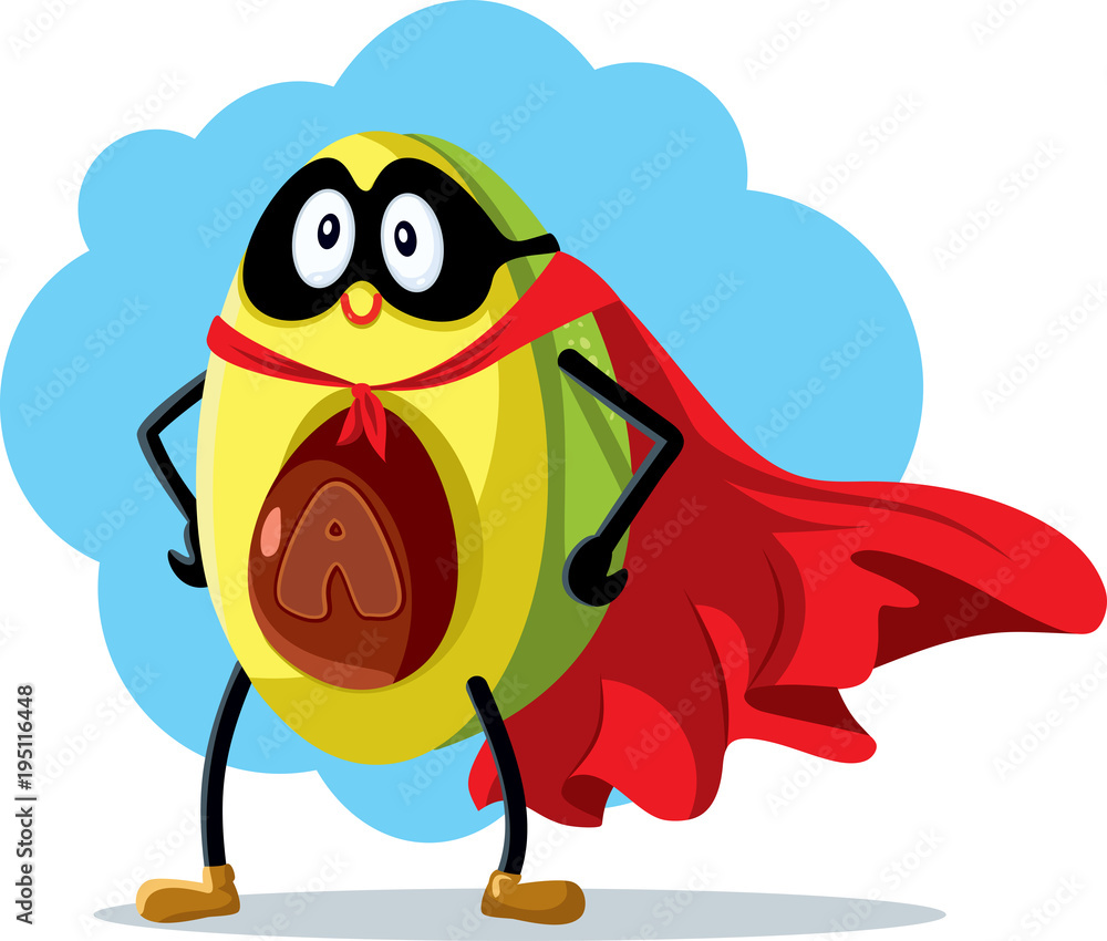 Superhero Avocado Super Food Vector Cartoon Stock Vector | Adobe Stock