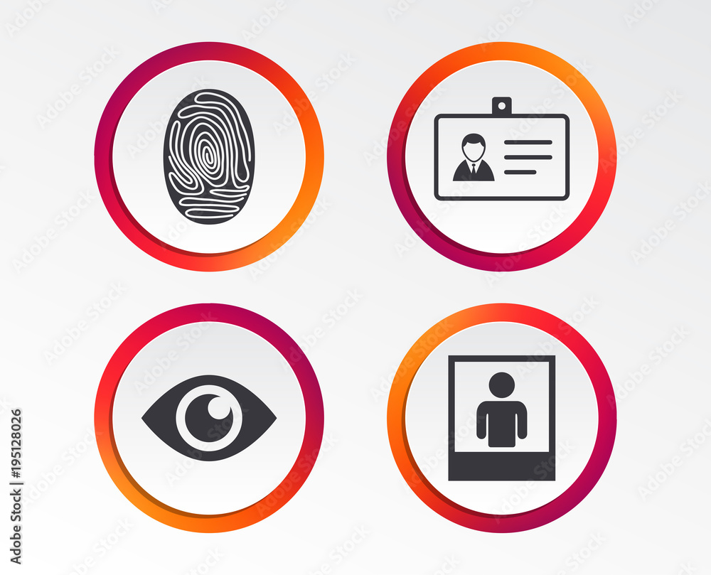 Identity ID card badge icons. Eye and fingerprint symbols ...
