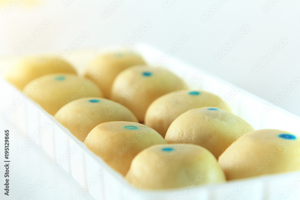 clipping paths with close up group mochi dessert in dish isolated on ...
