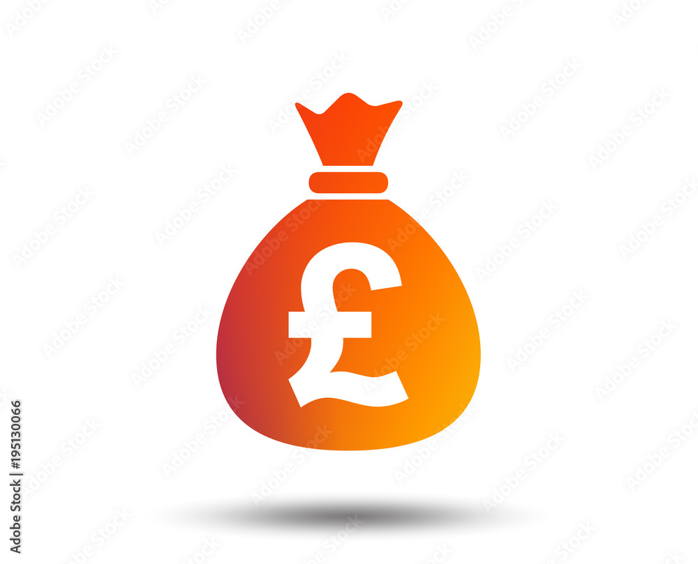Money bag sign icon. Pound GBP currency symbol. Blurred gradient design ...