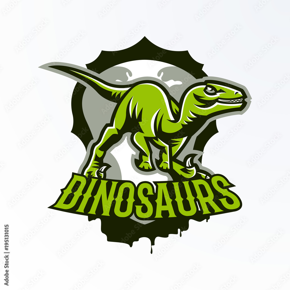 Emblem, badge, sticker, dinosaur logo on the hunt. Predator Jurassic, a ...