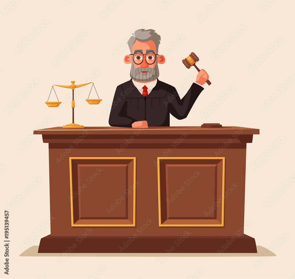 Judge character with hammer. Cartoon vector illustration Stock Vector ...