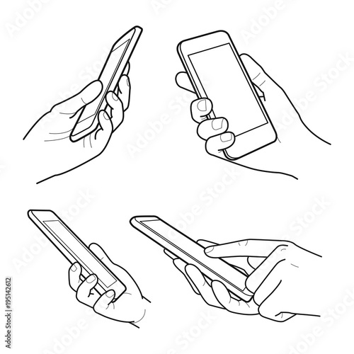 Hands collection, Vector illustration, Hand holding smartphone ...