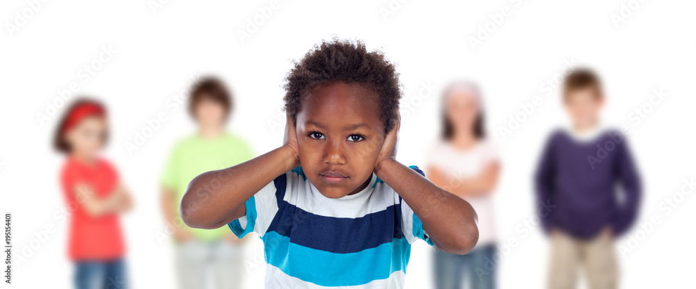 Sad child covering his ears isolated on a white background Stock Photo ...